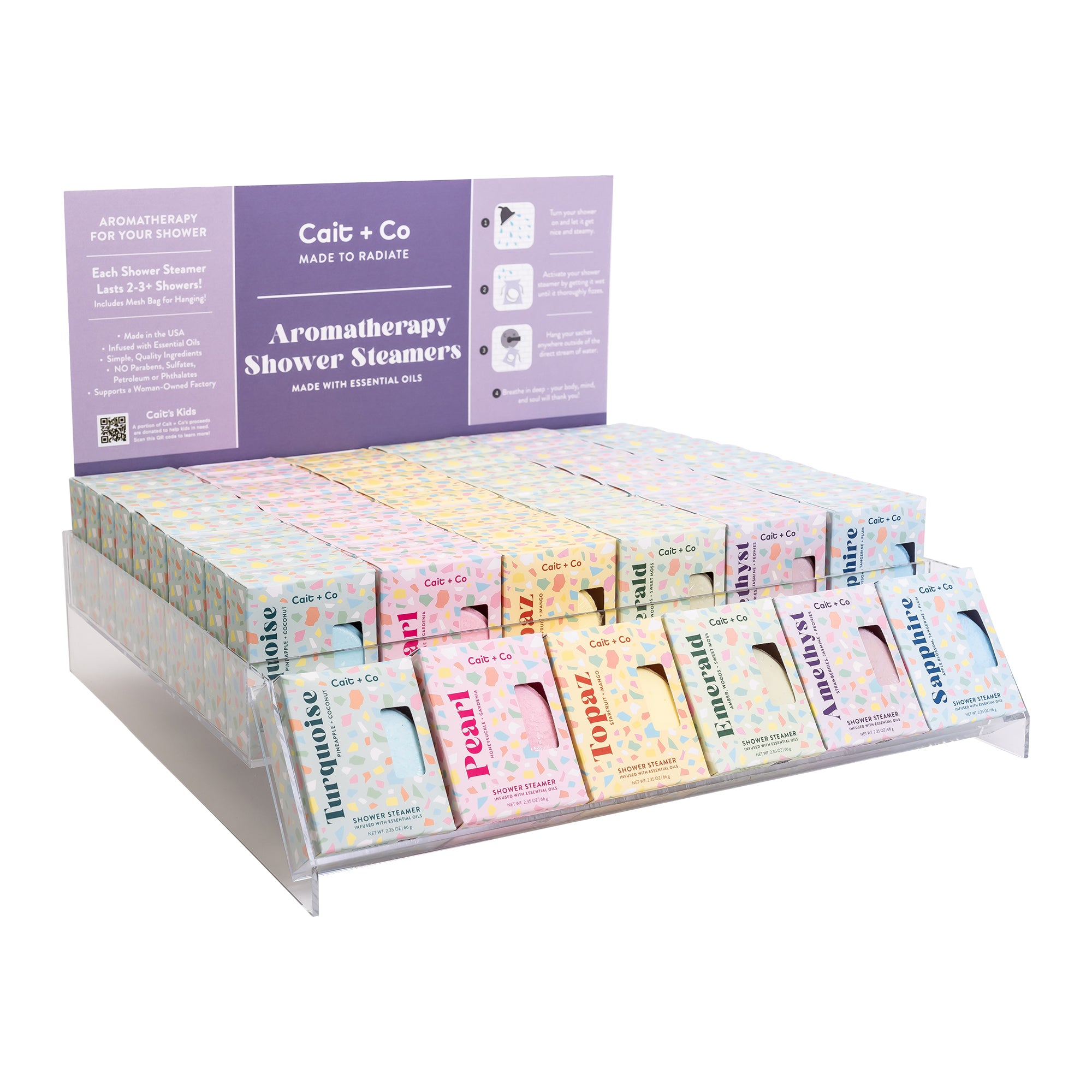 Gem Aromatherapy Shower Steamer Counter Display with fill